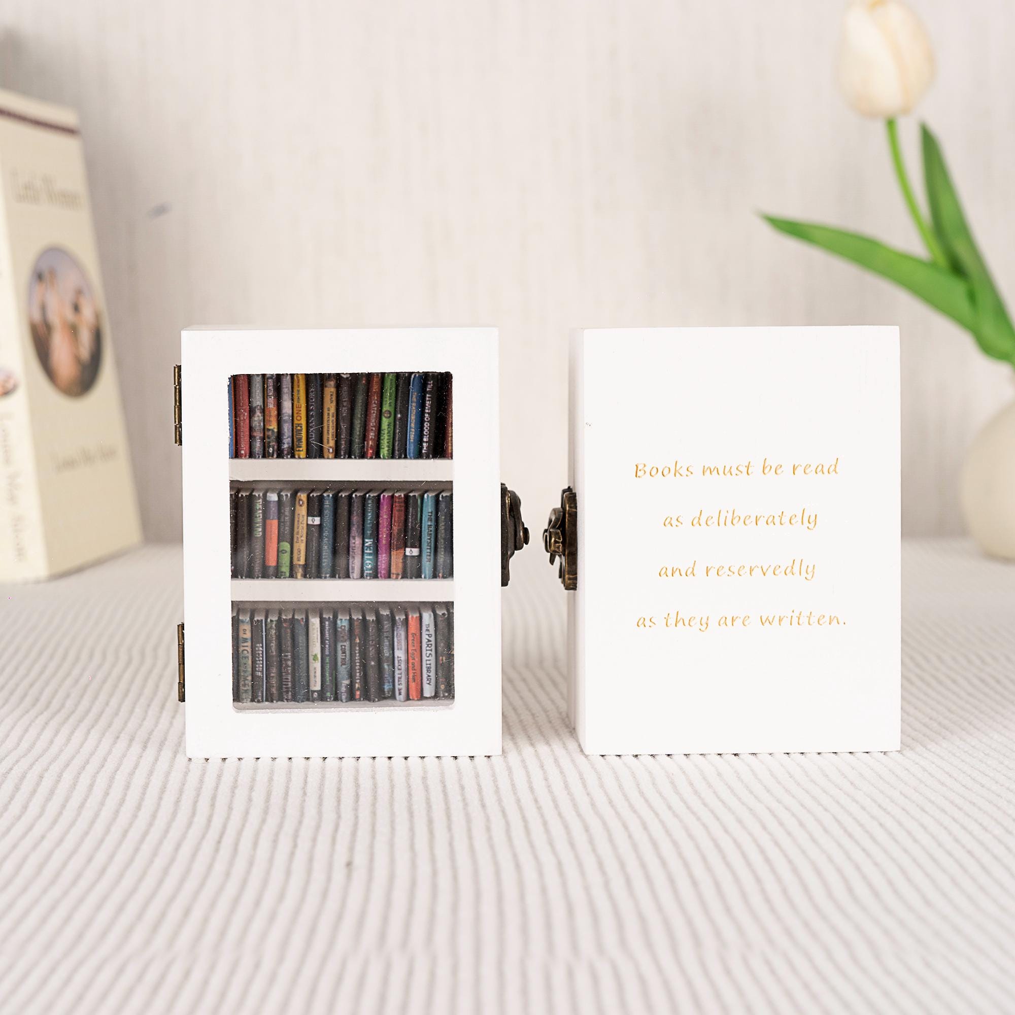 Mini Wooden Bookcase With Tiny Books – Anxiety Relief Gift • Booktok ...