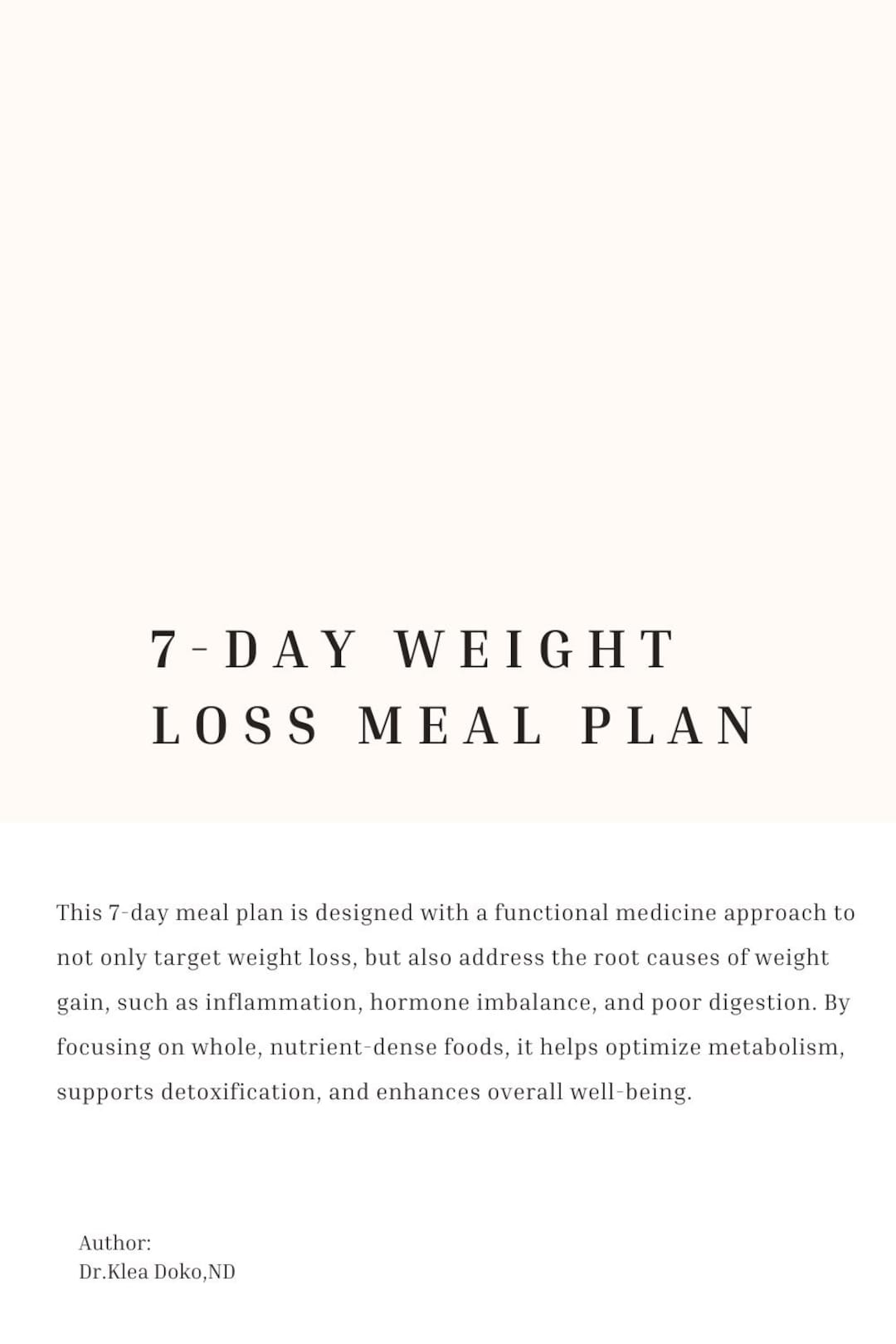 7 Day Weight Loss Meal Plan - Etsy