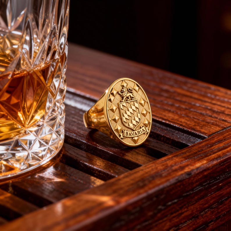 Gold Signet Ring Men, Custom Family Crest, Executive Gift for Boss, CEO ...