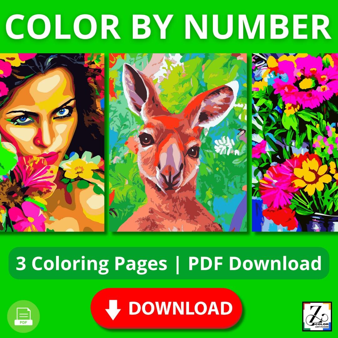 Color by Number PDF Set – 3 Printable Pages | Digital Coloring | Paint ...