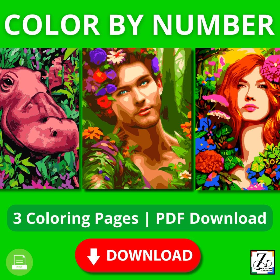 Color by Number Coloring Book – 3 Printable Pages | Paint by Number for ...