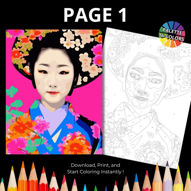 Color by Number Kit 3 Printable Pages Digital & Traditional Art Instant ...