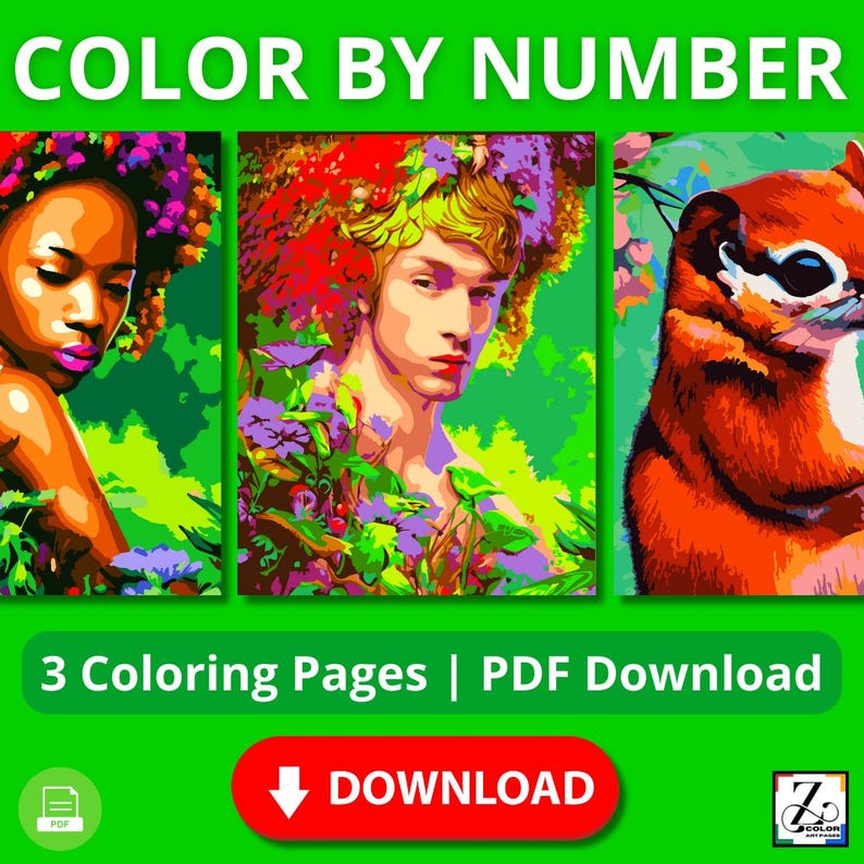 Color by Number Coloring Book – 3 Pages | Paint by Number for Digital ...