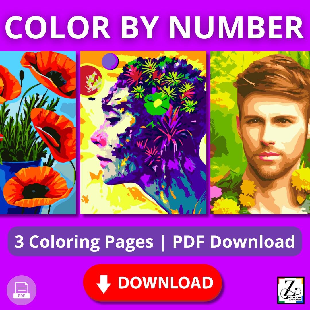 Color by Number Coloring Book – 3 Printable Designs | Paint by Number ...
