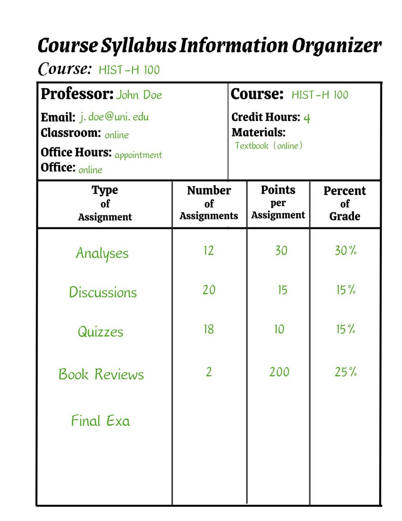 Academic Organization Templates: Course Syllabus Information Organizer ...
