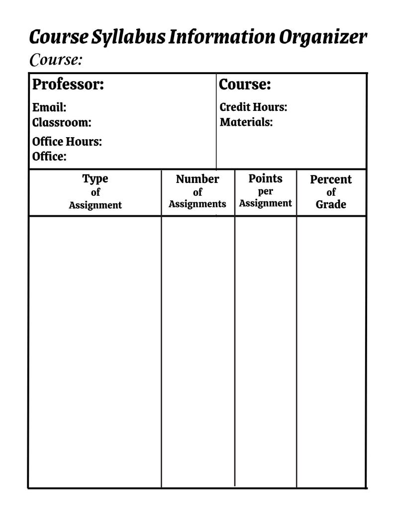 Academic Organization Templates: Course Syllabus Information Organizer ...