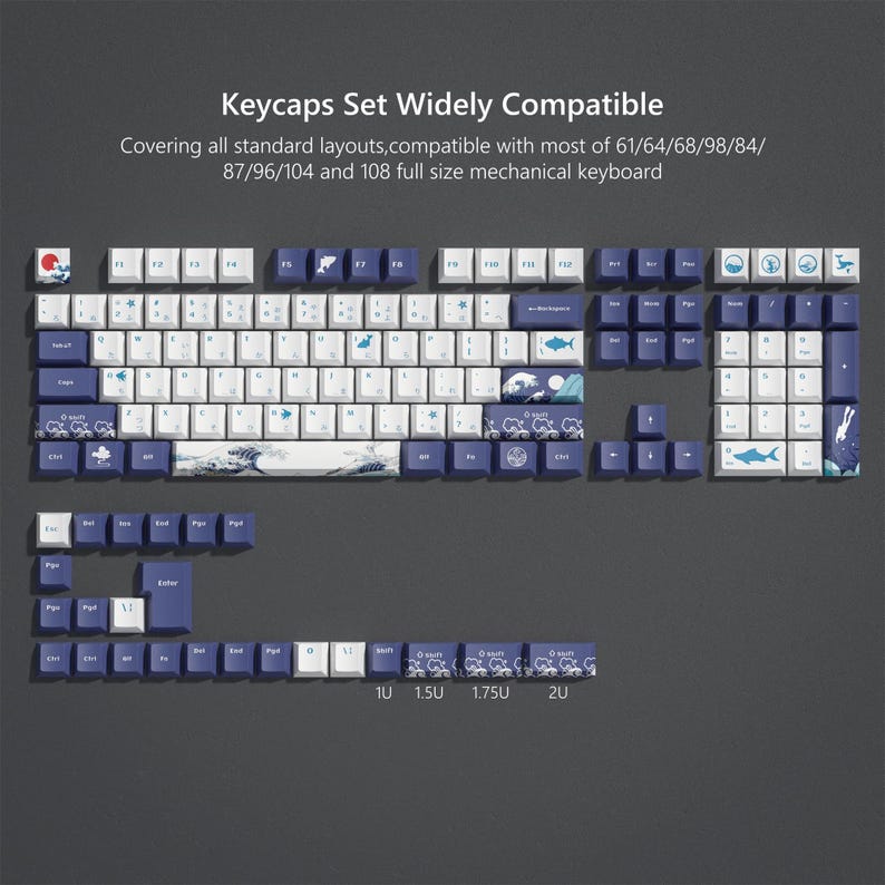 Blue&white Wave Custom Keyboard Keycaps Dye-sublimation PBT Keycaps ...