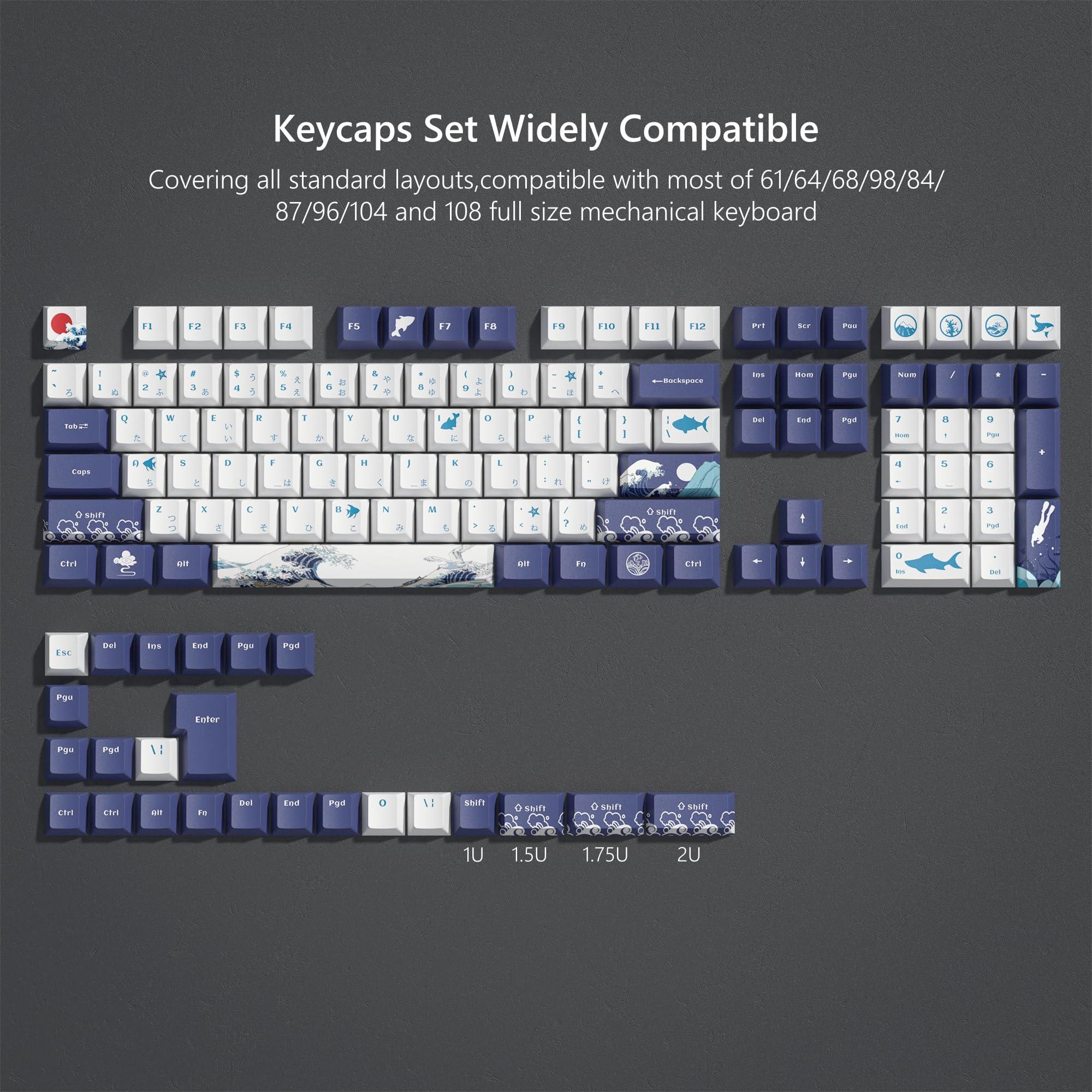 Blue&white Wave Custom Keyboard Keycaps Dye-sublimation PBT Keycaps ...