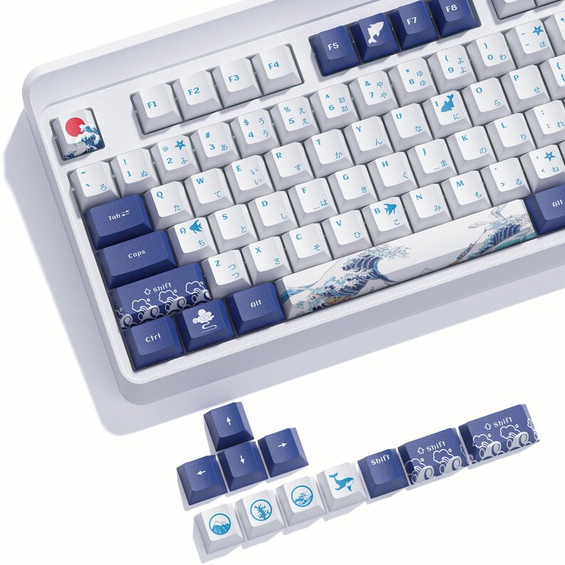 Blue&white Wave Custom Keyboard Keycaps Dye-sublimation PBT Keycaps ...