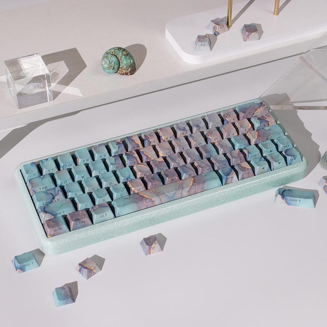 Marble Texture Keycap Set Creative Cherry Keycaps PBT Side Engraved ...