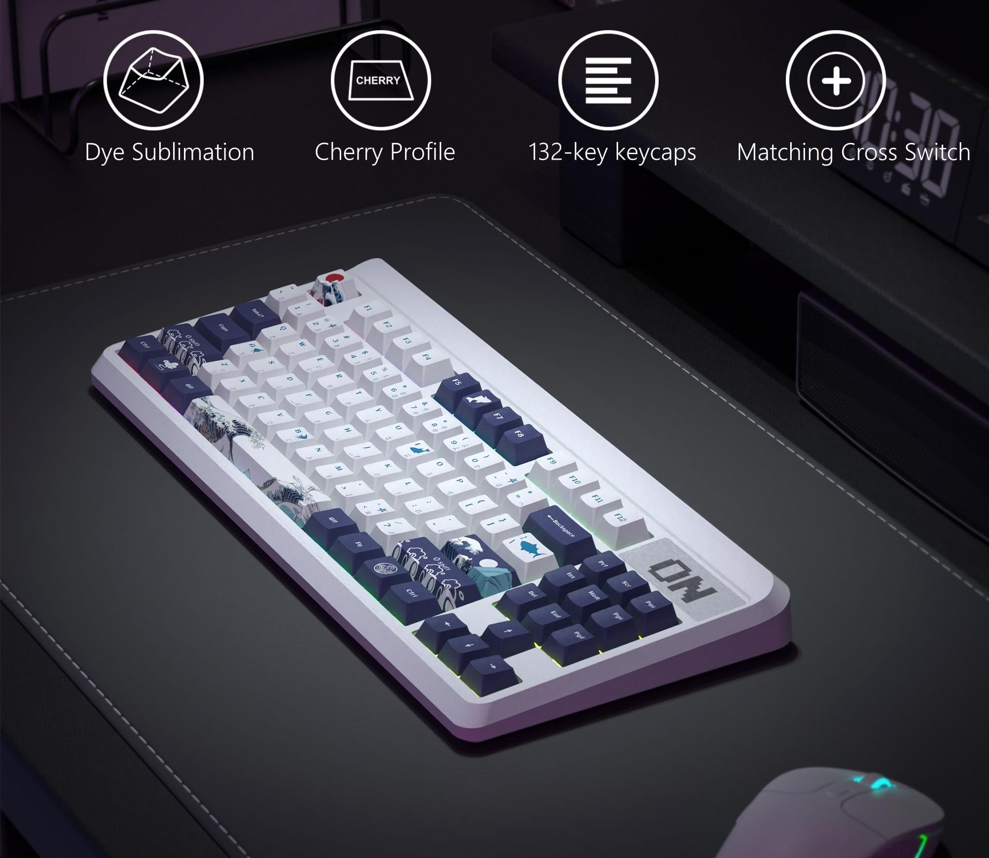 Blue&white Wave Custom Keyboard Keycaps Dye-sublimation PBT Keycaps ...