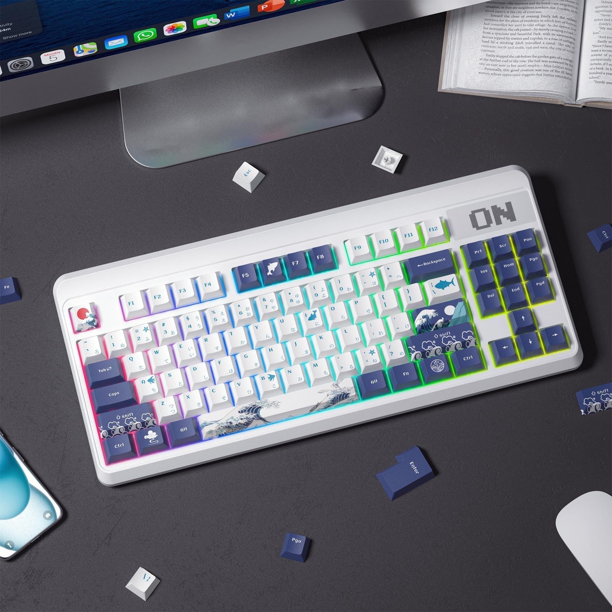 Blue&white Wave Custom Keyboard Keycaps Dye-sublimation PBT Keycaps ...