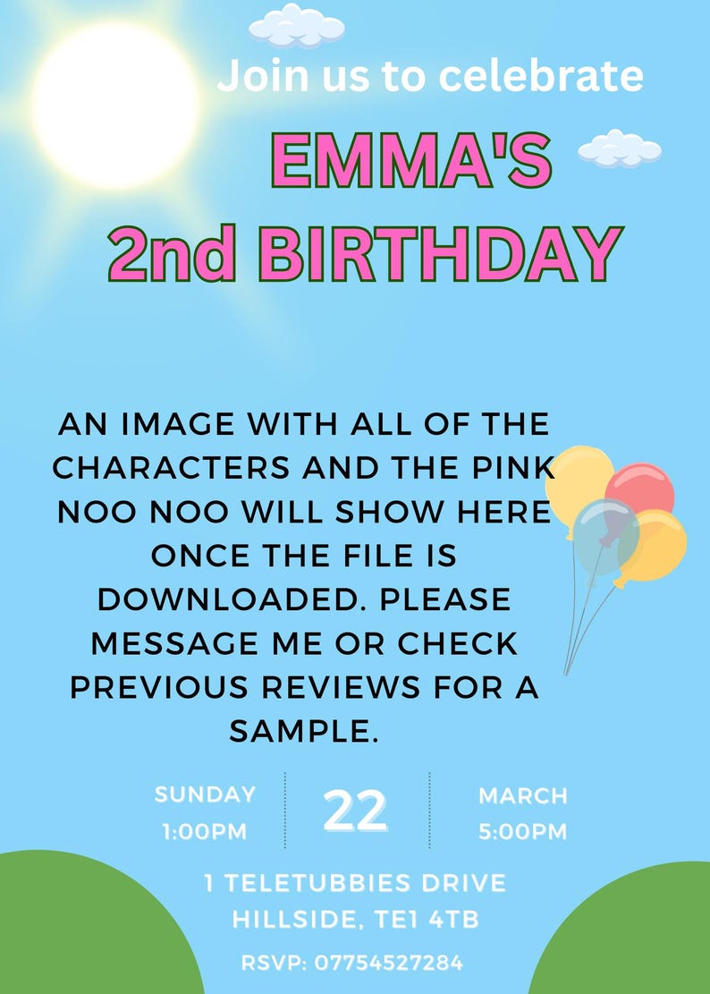 Teletubbies Sunshine Digital Download Personalised Birthday Party ...