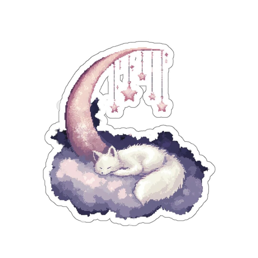 Pixel Art Fantasy Kiss-cut Stickers White Fox, Crescent Moon, Star ...