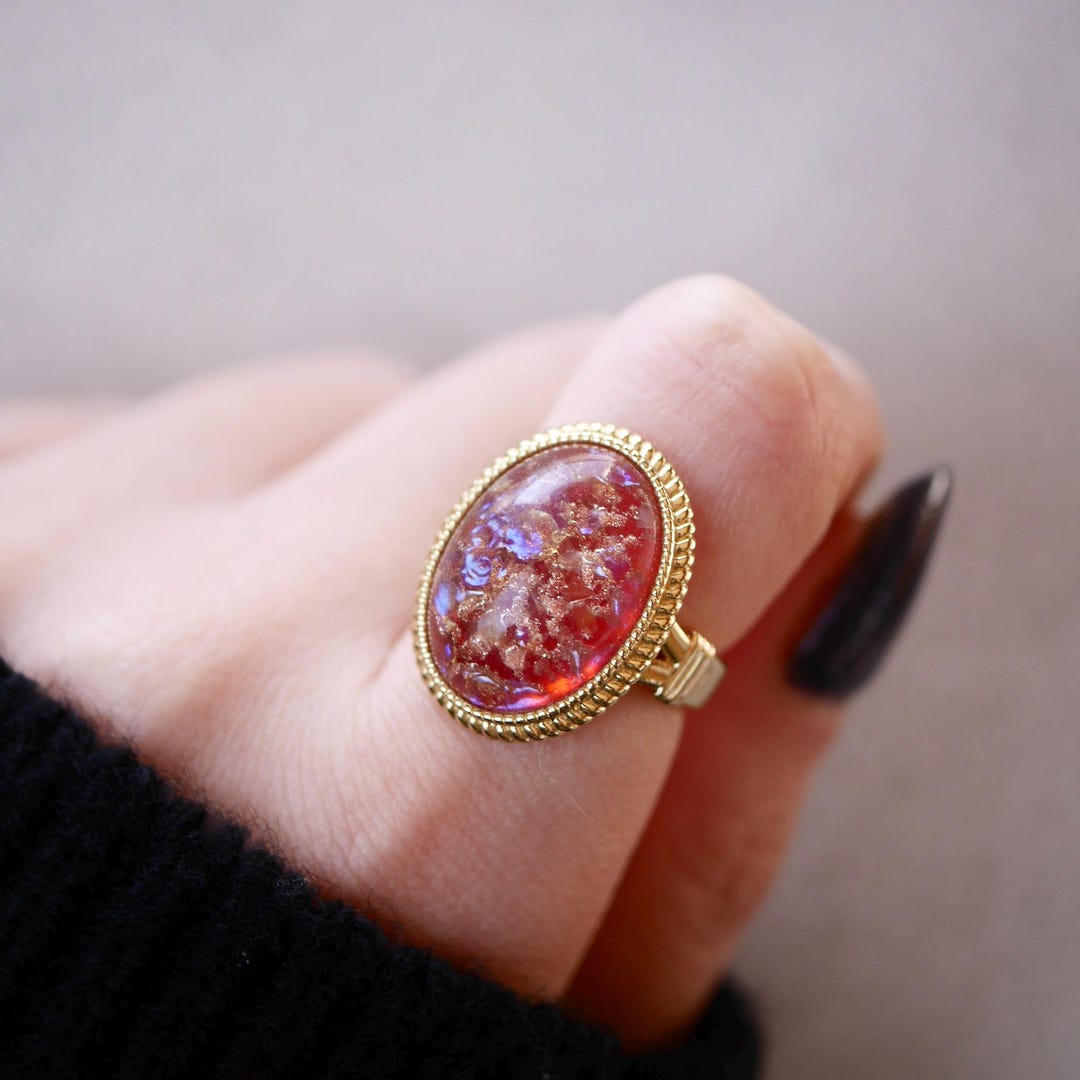 Cherry Brand Opal Glass Ring Color-shifting Ring Vintage-style Oval ...