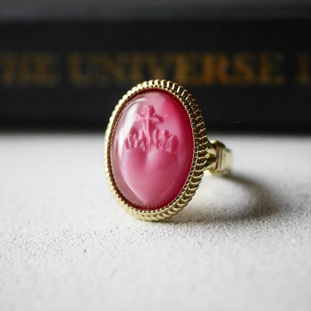 Sacred Heart Ring Mid-century Vintage Glass Ring Adjustable Gift for ...