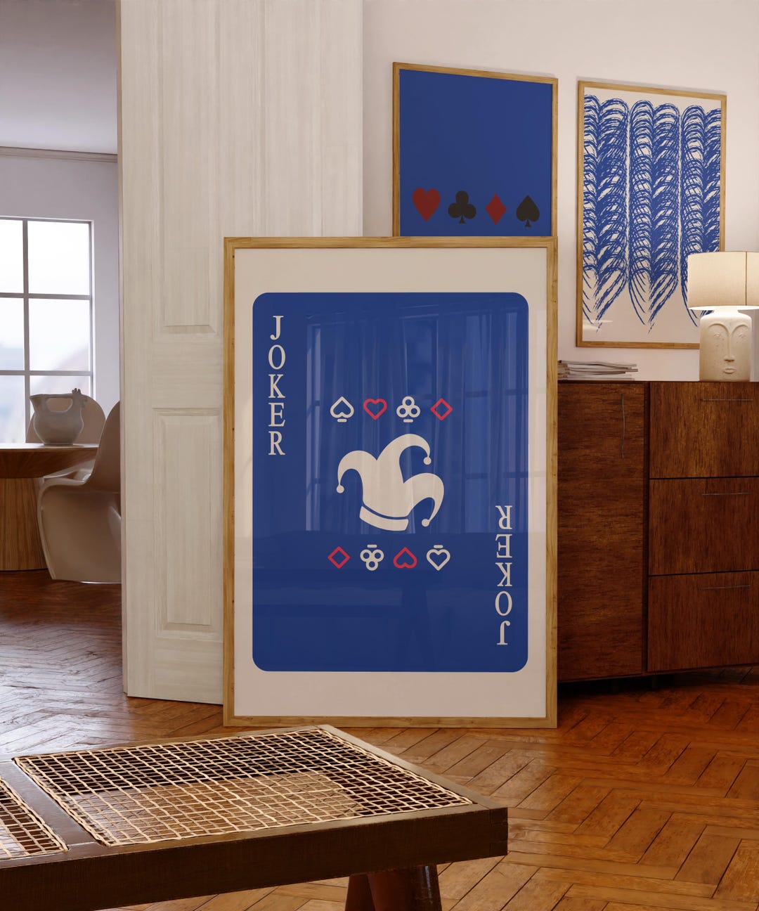 Joker Card Poster, Lucky You, Retro Blue Poster, Retro Apartment Art, Girls Bedroom Decor, Dorm ...