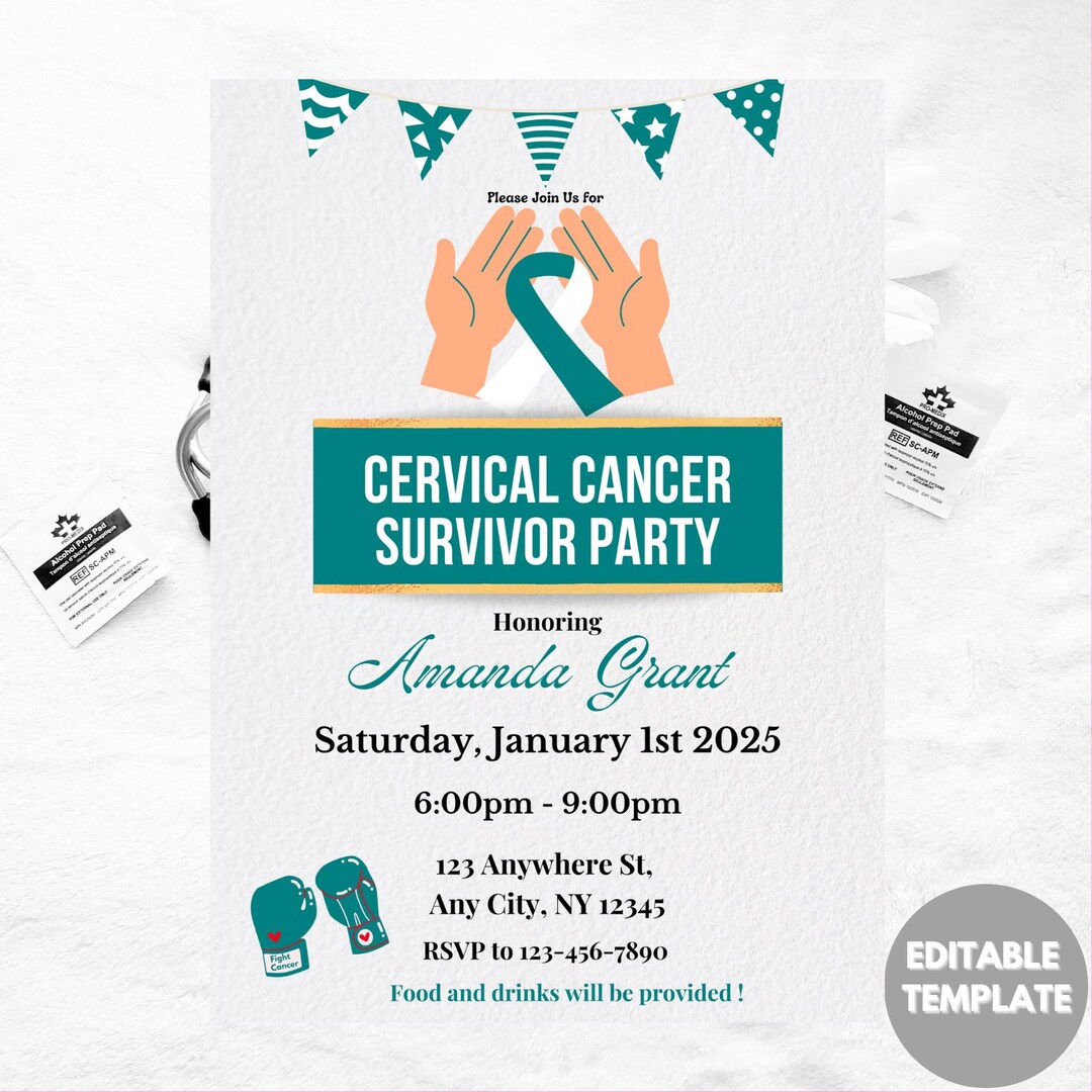 Interchangeable Cervical Cancer Awareness Invitation: Teal Ribbon ...
