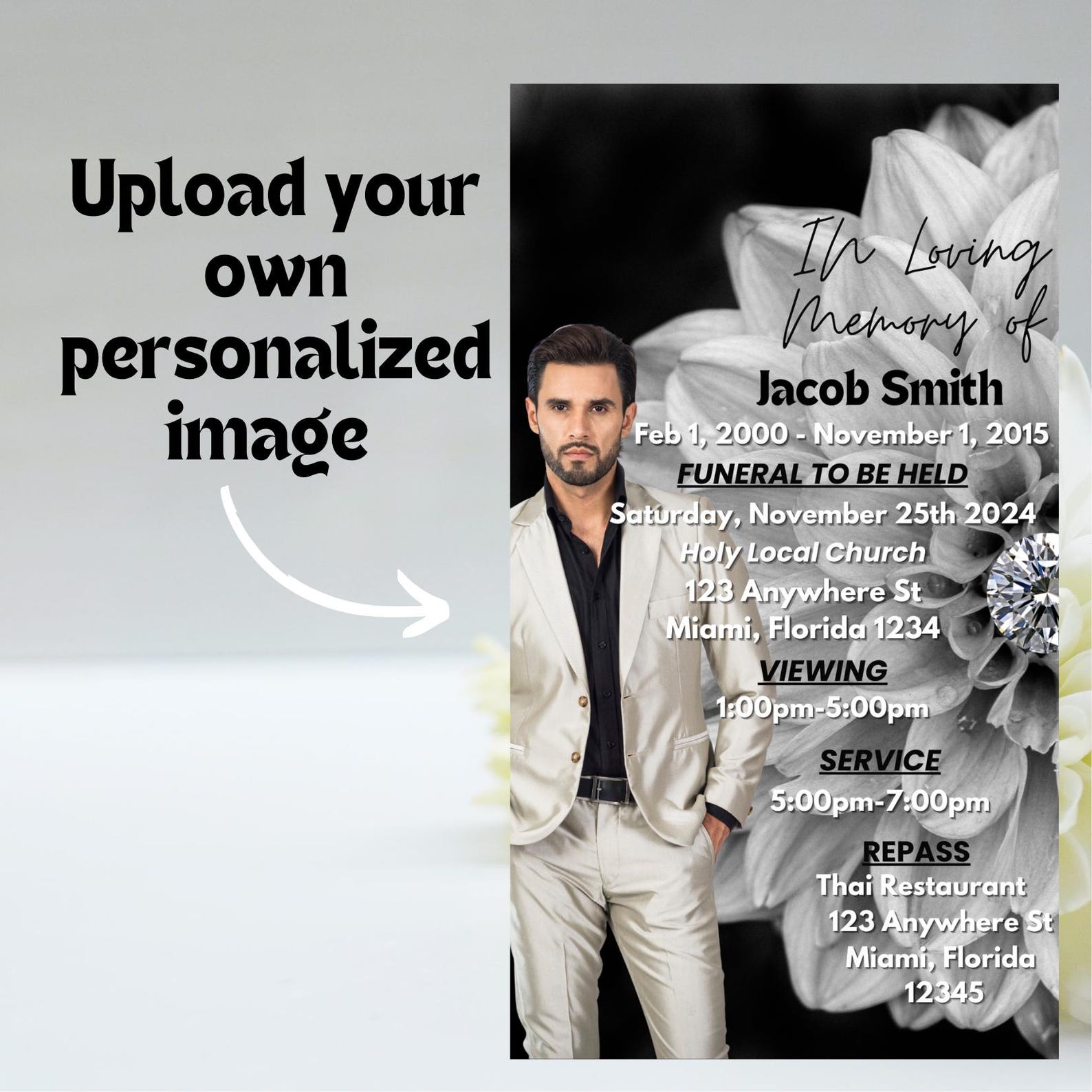 Floral in Loving Memory Invite, Memorial Service, Obituary, Funeral ...