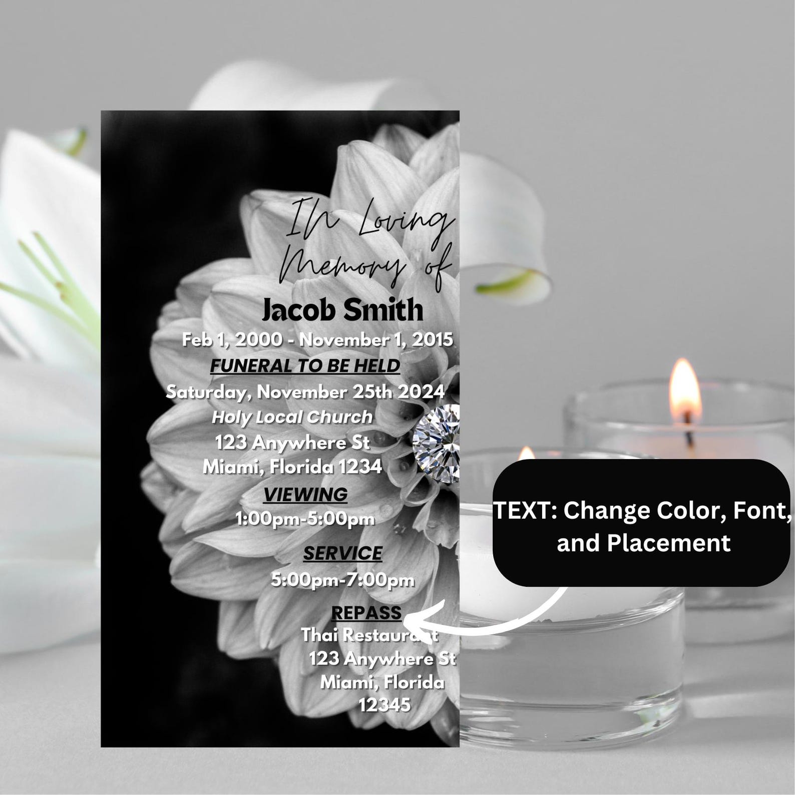 Floral in Loving Memory Invite, Memorial Service, Obituary, Funeral ...