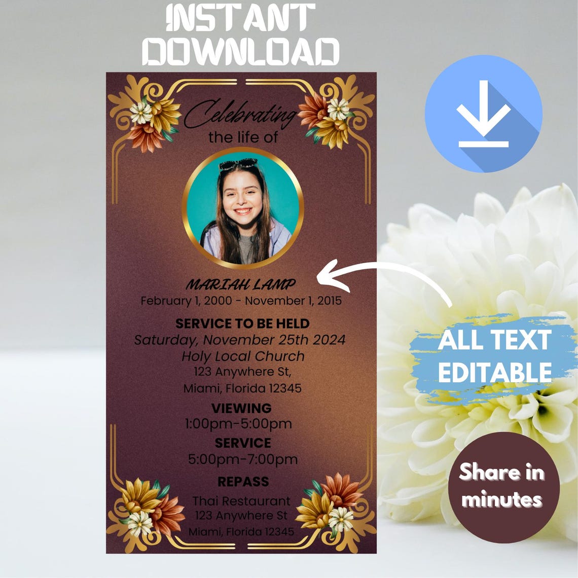 Funeral Program Invitations, Celebration of Life, Funeral Announcement ...