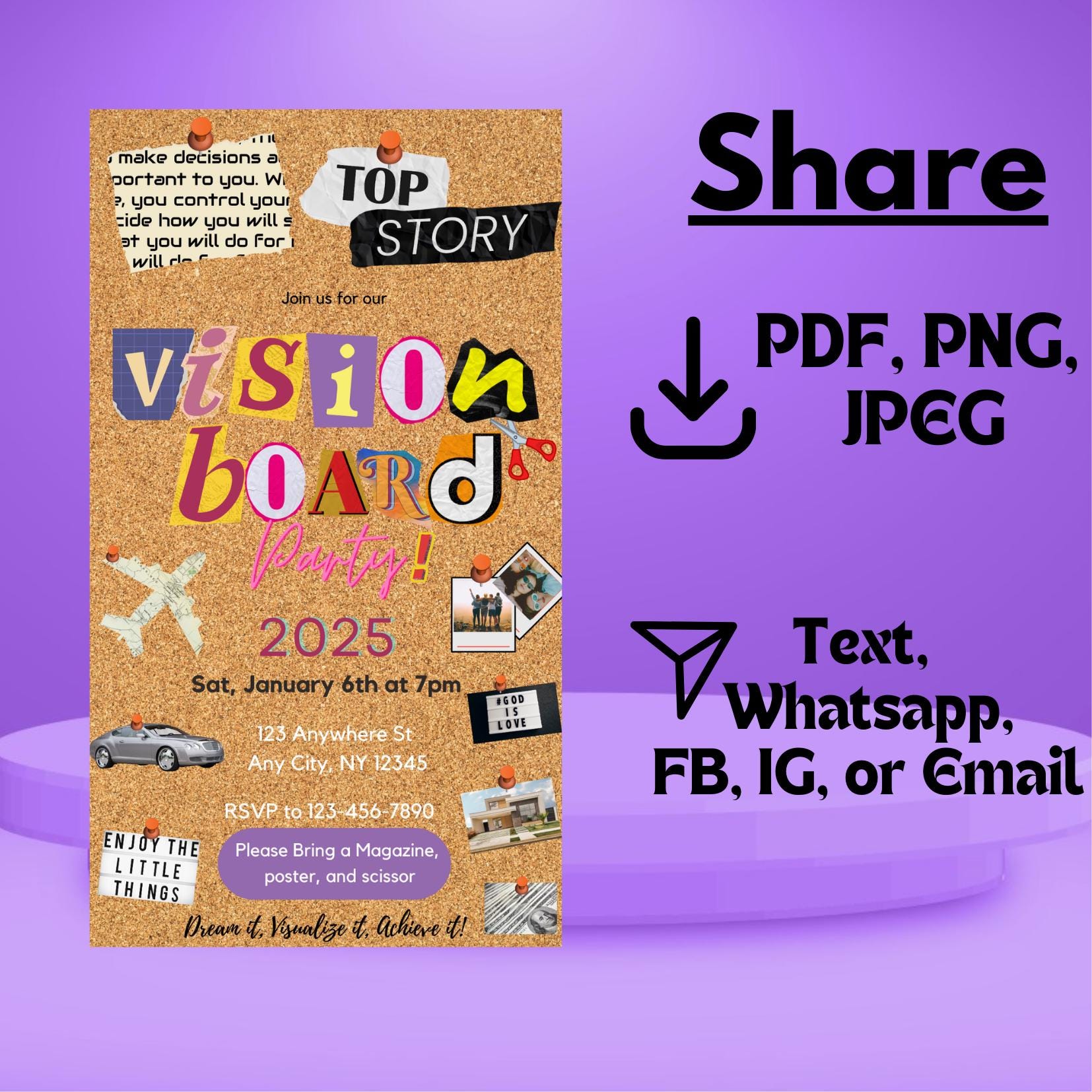 2025 Vision Board Party Invitation: Canva Template (digital Download ...
