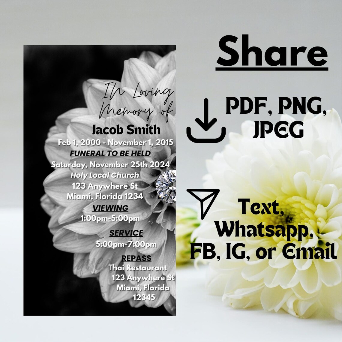 Floral in Loving Memory Invite, Memorial Service, Obituary, Funeral ...