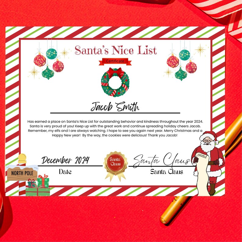 Personalized Letter From Santa Bundle: Nice List Certificate (digital ...