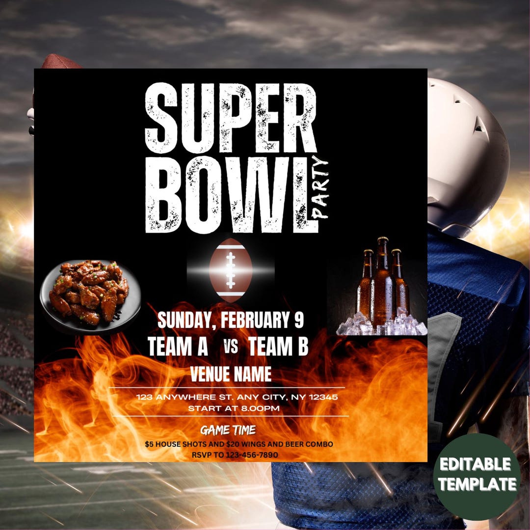 Super Bowl Watch Party Flyer: Editable Game Day Template (canva) - Etsy