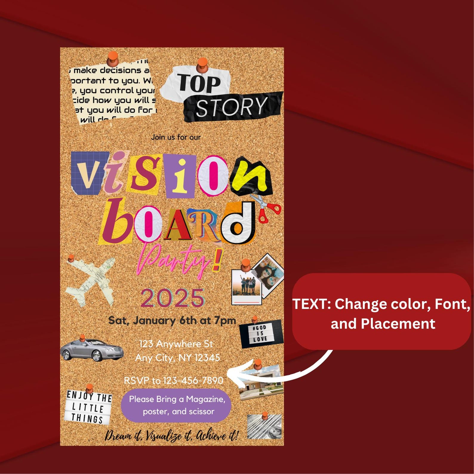2026 Vision Board Party Invitation: Canva Template (digital Download ...