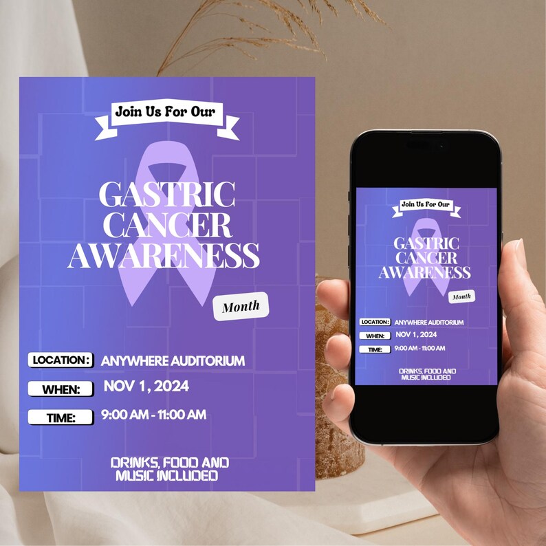 Interchangeable Gastric Cancer Awareness Invitation: Periwinkle Ribbon ...