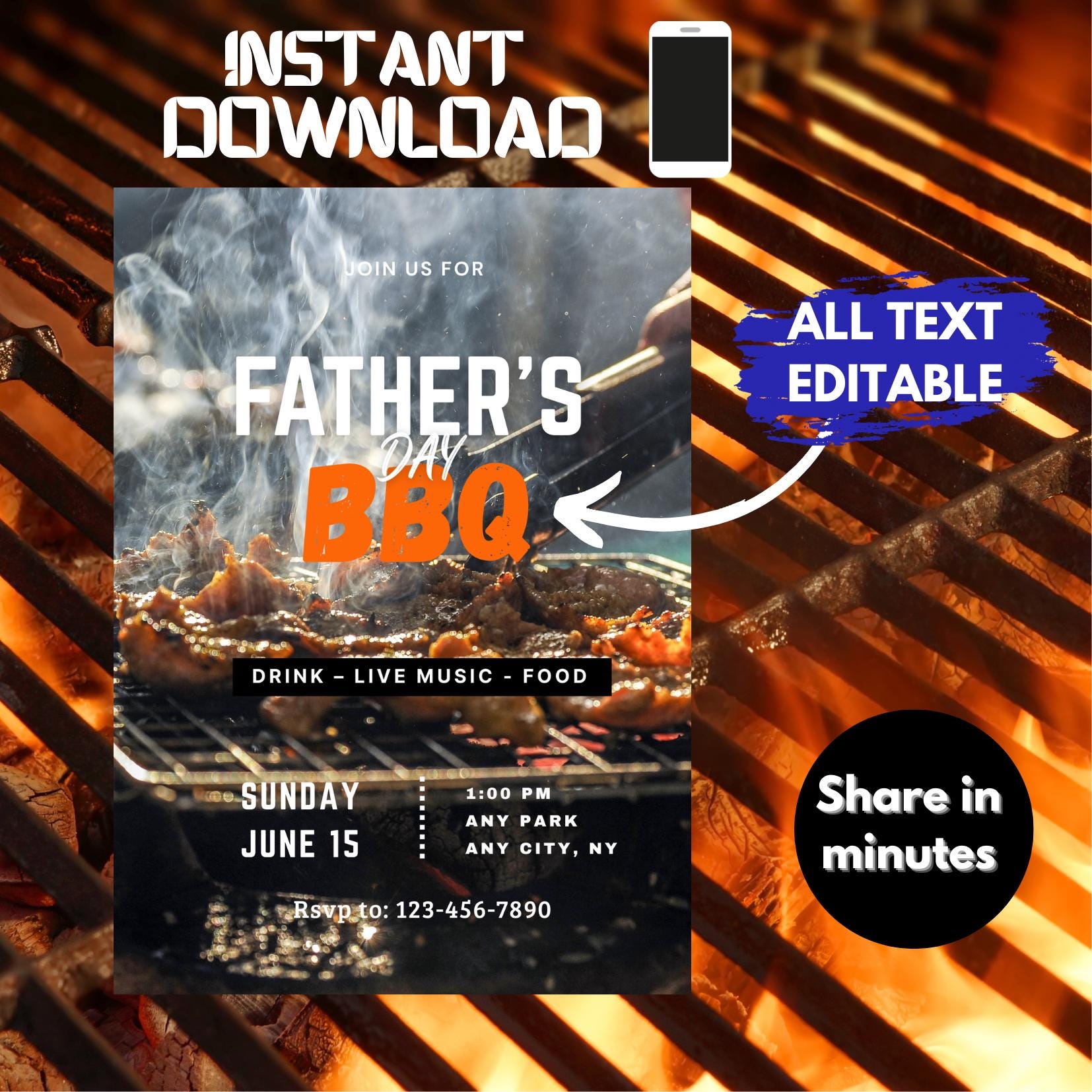 Father's Day BBQ Invitation, Backyard BBQ, Father's Day Weekend, Summer ...