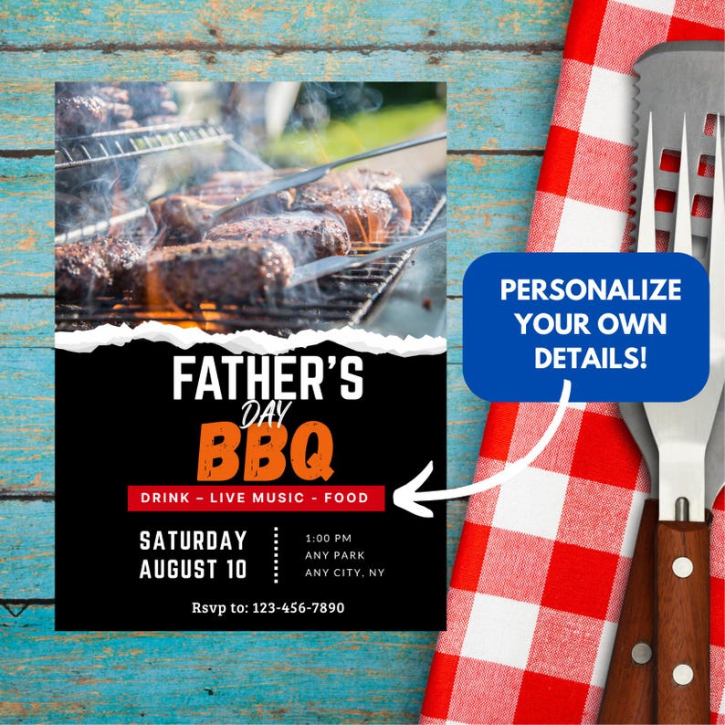 Father's Day BBQ Invitation, Backyard BBQ, Father's Day Weekend, Summer ...