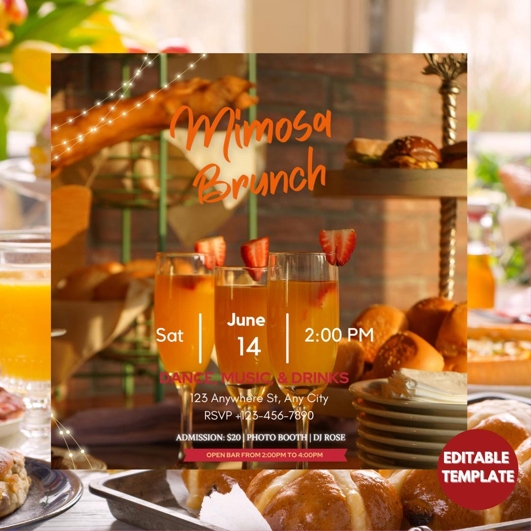 Mimosa Brunch Party Flyer: Ladies Brunch Invitation (canva, Digital ...