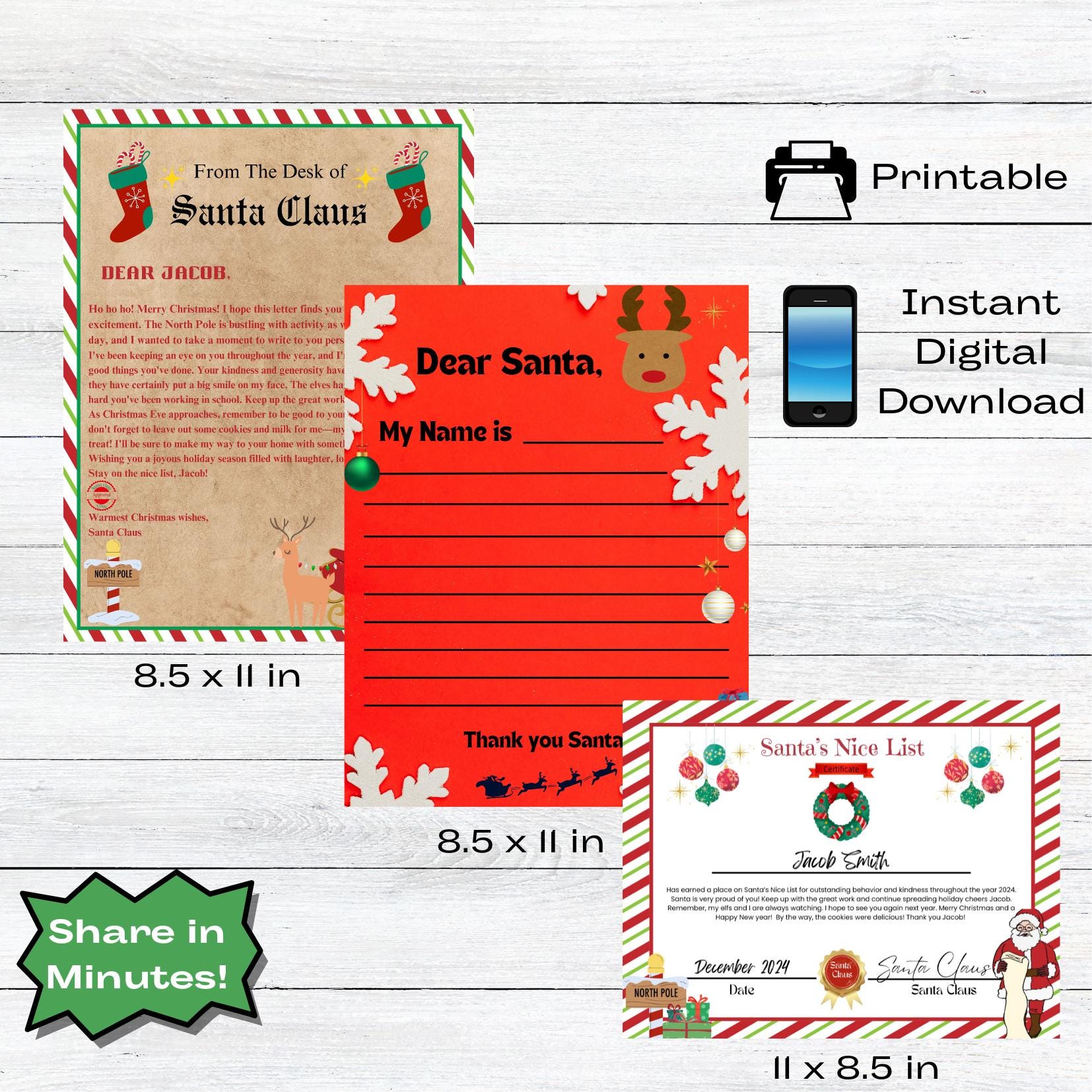 Personalized Letter From Santa Bundle: Nice List Certificate (digital ...
