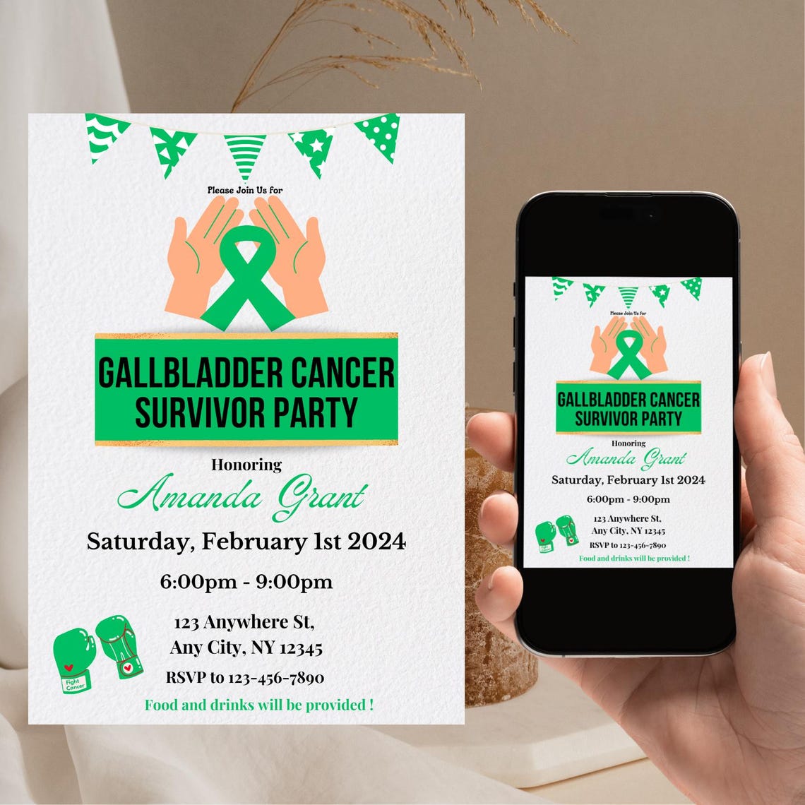 Interchangeable Gallbladder Cancer Survivor Party Invitation, Benefit ...