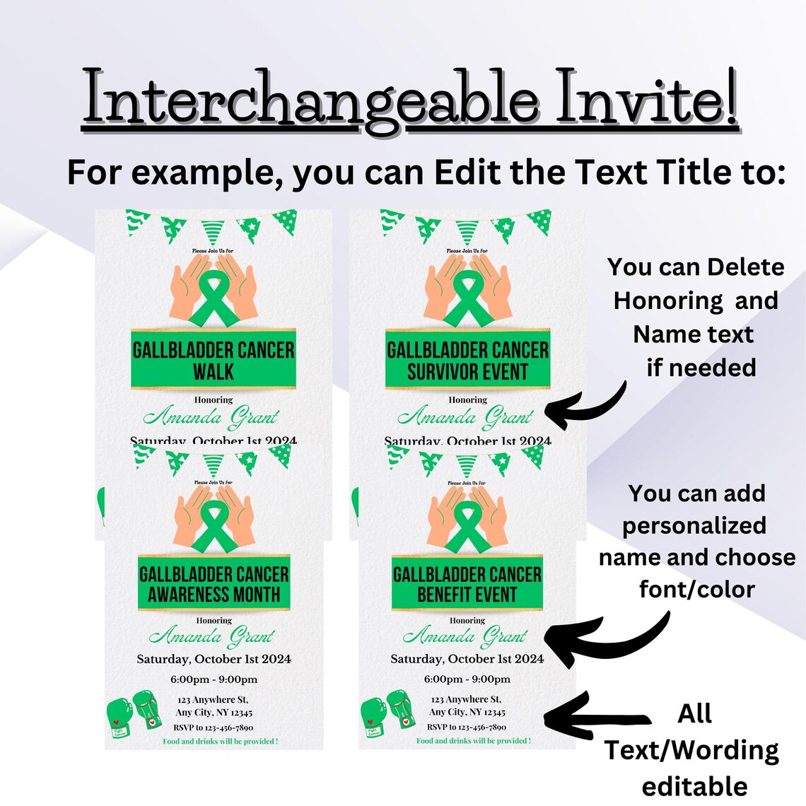 Interchangeable Gallbladder Cancer Survivor Party Invitation: Green ...