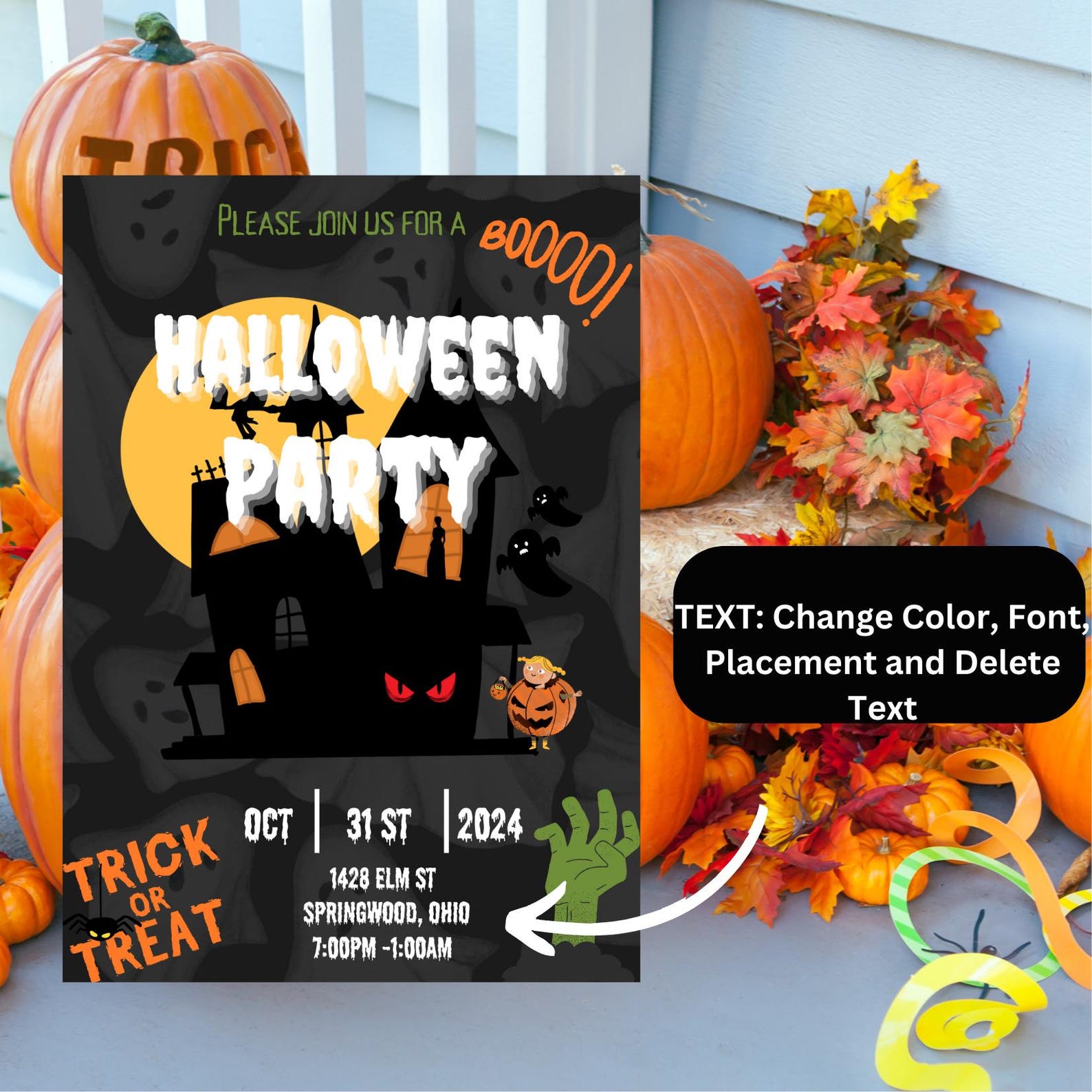 Kids Scary Animated Halloween Party Invitation: Editable Costume Party ...