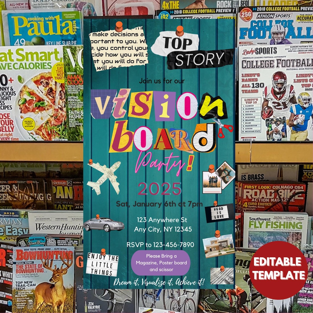 2025 Teal Vision Board Party Invitation, Manifestation Board, New Year ...