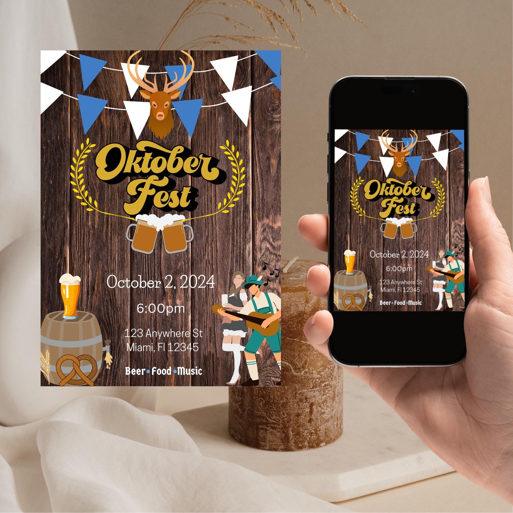 Festive Oktoberfest Invitation, Custom German Festival Party, Autumn ...