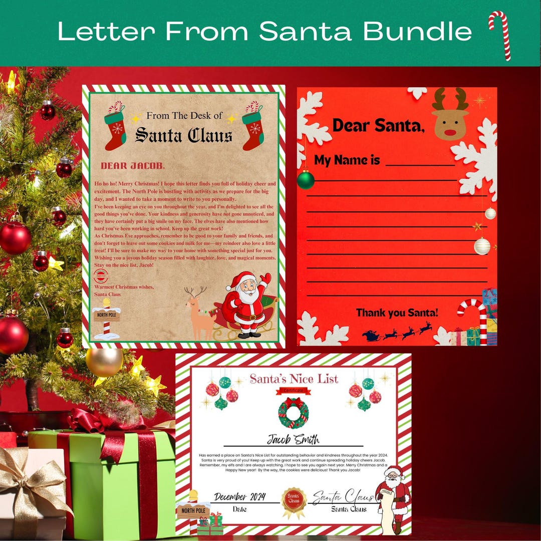 Personalized Letter From Santa Bundle: Nice List Certificate (digital ...