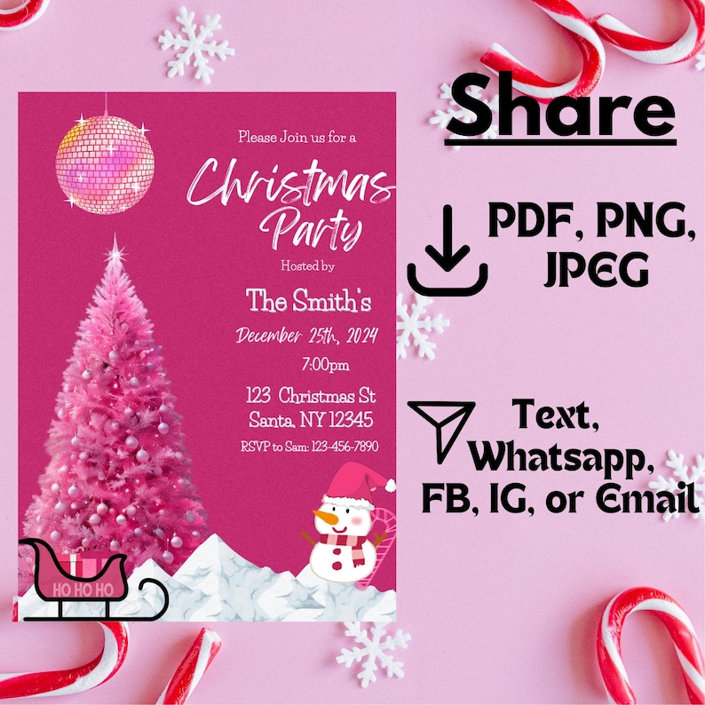 Pink Christmas Party Invitation: Editable Wonderland Design (digital ...
