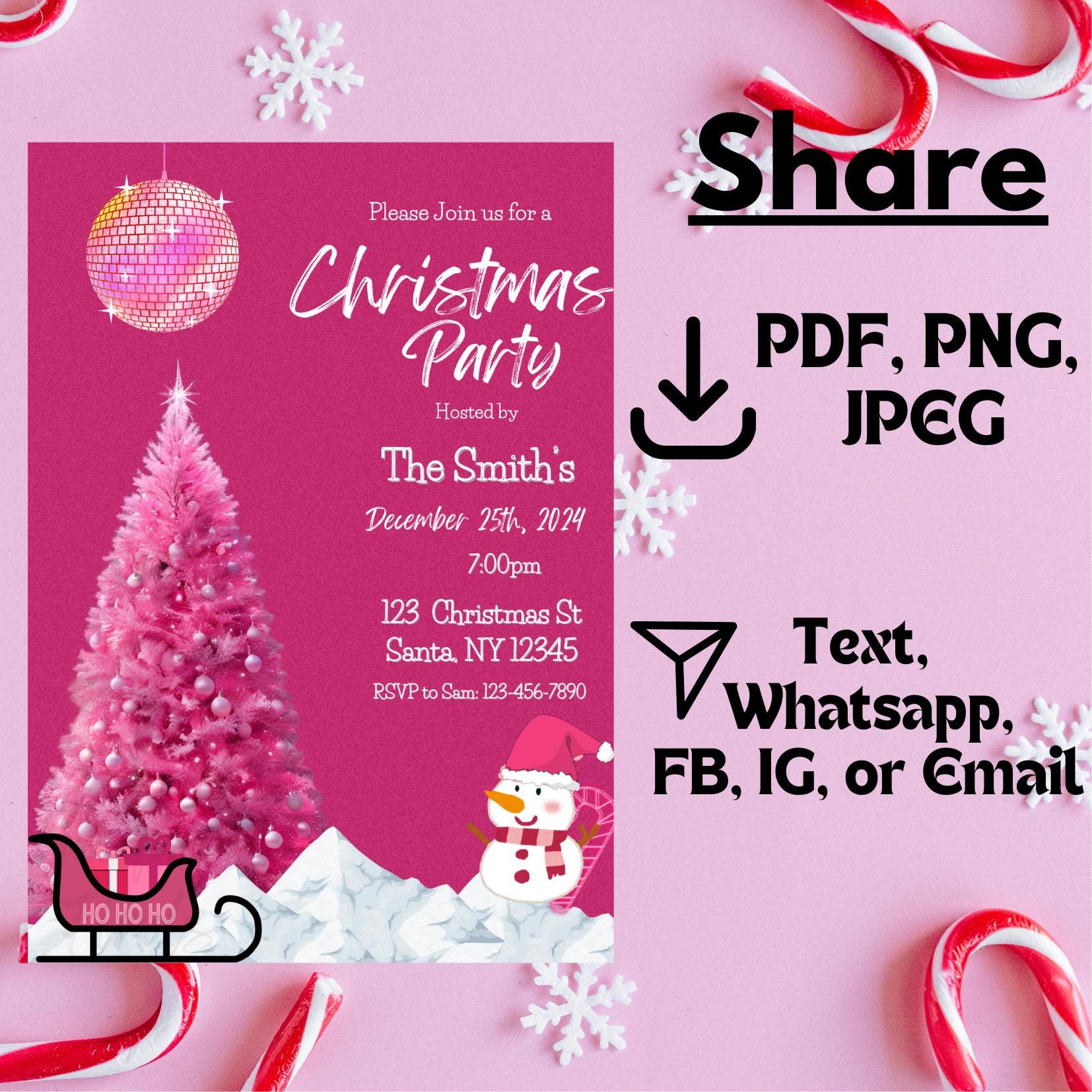 Pink Christmas Party Invitation: Editable Wonderland Design (digital ...