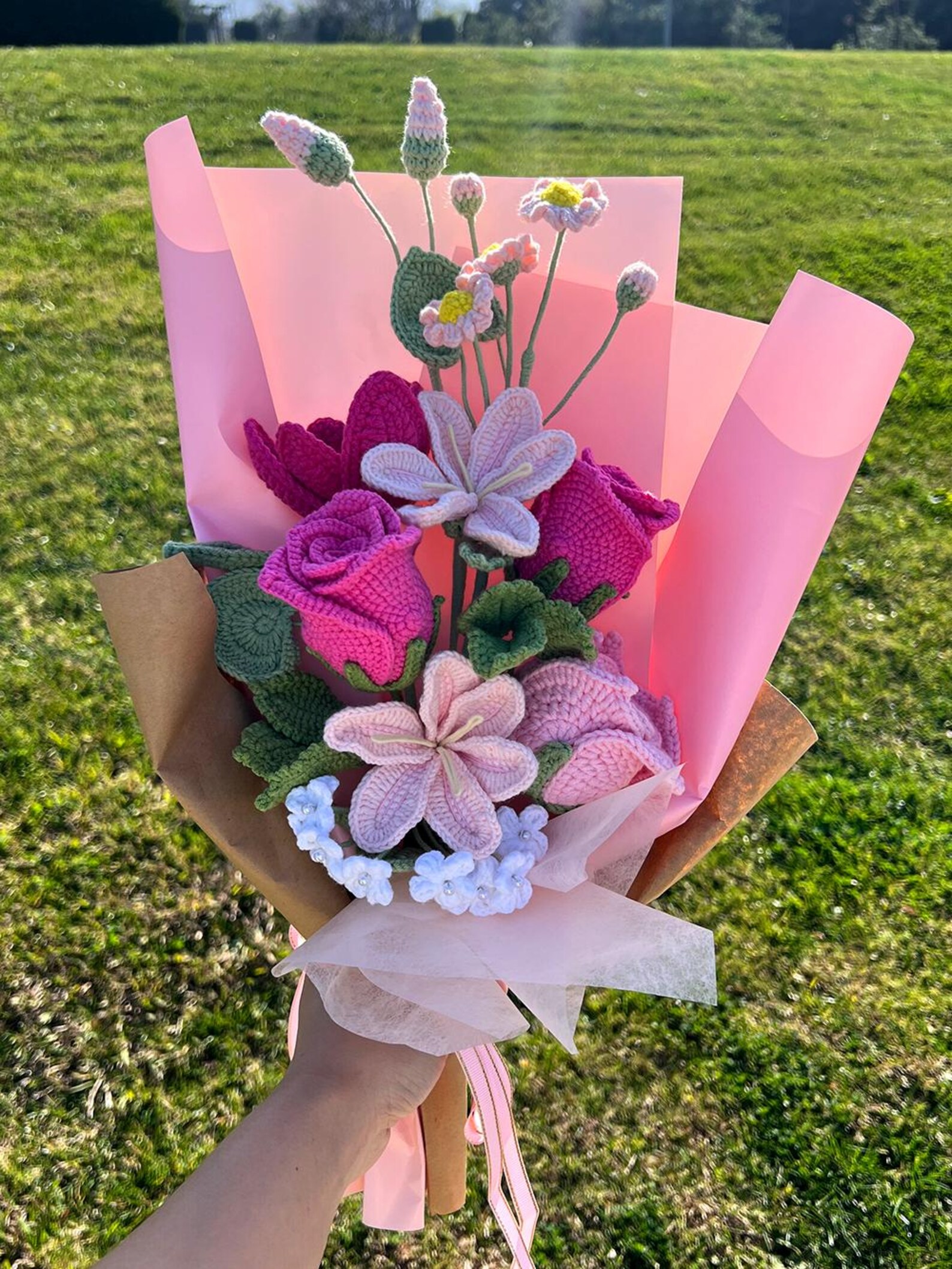 Forever Rose Bouquet. Finished Crochet Mixed Flowers Bouquet ...