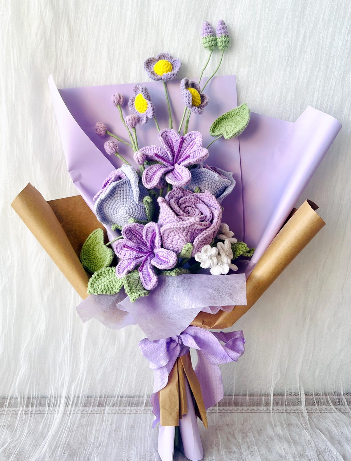 Forever Rose Bouquet. Finished Crochet Mixed Flowers Bouquet ...