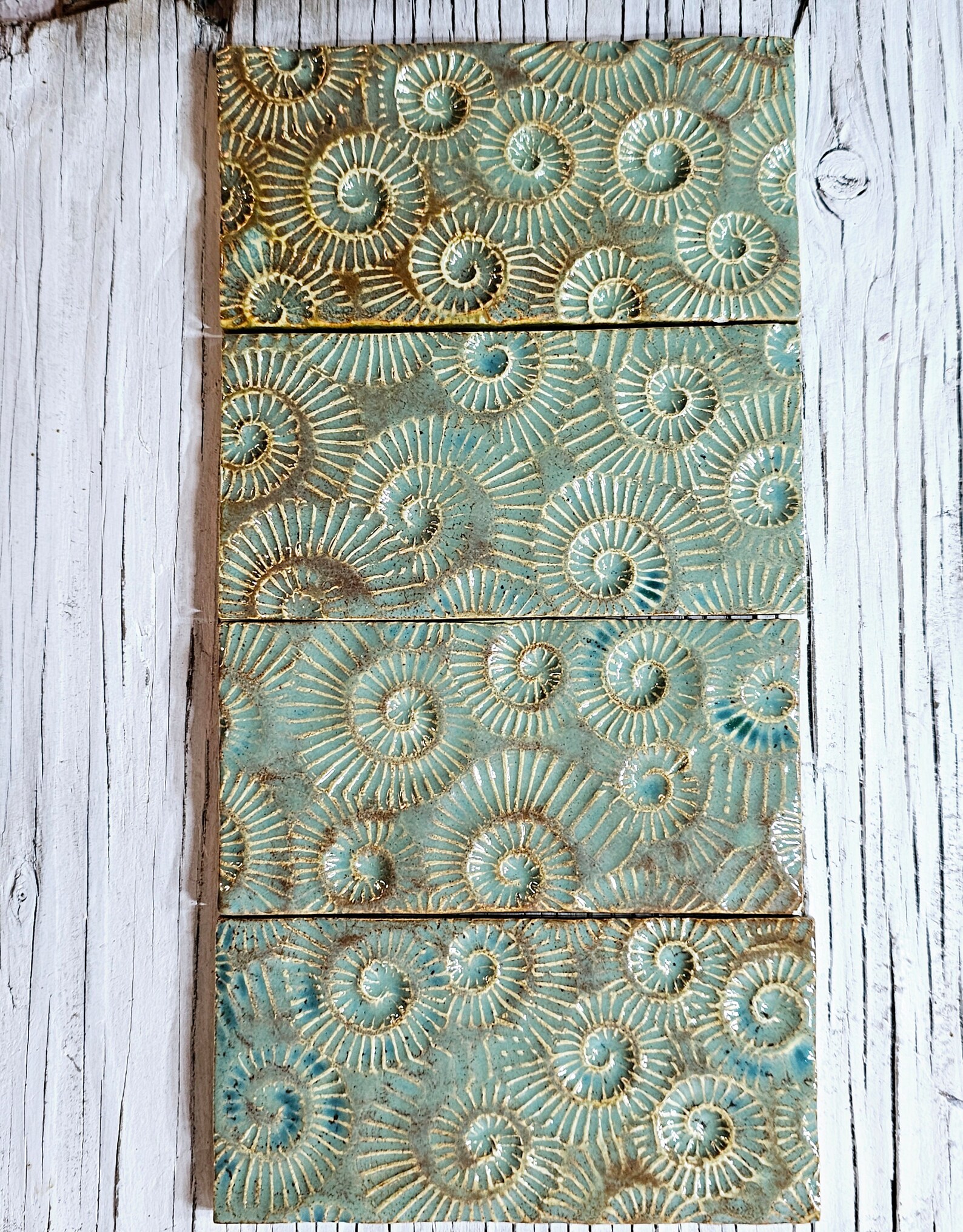 Sea Fossils Ceramic Tile Set 2 X 4 Inches Sea Green - Etsy