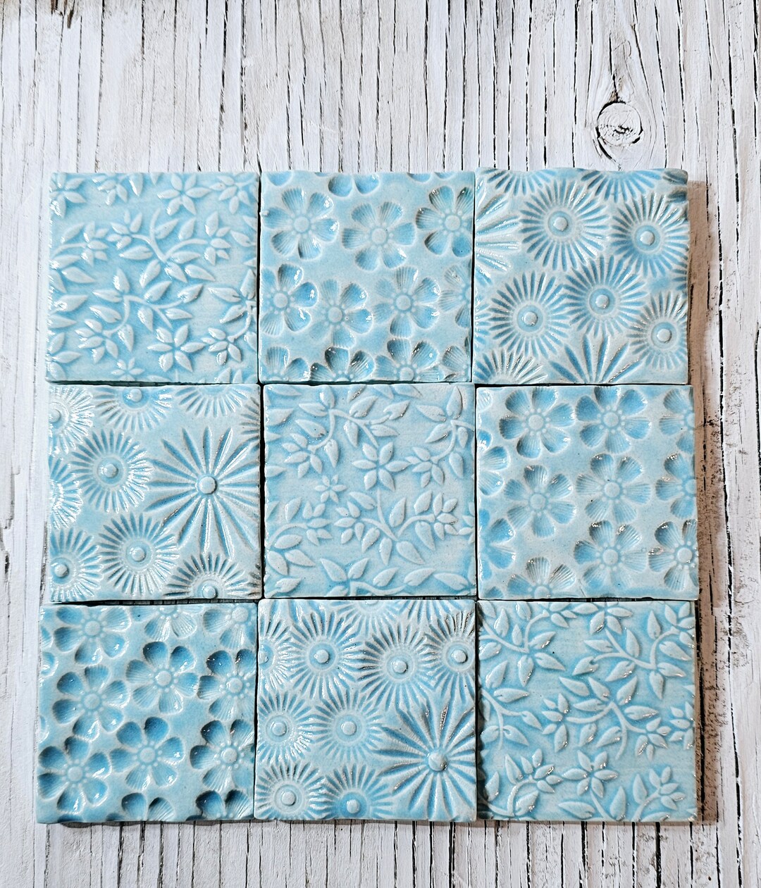 Handmade Ceramic Tiles, Flowers, Vines, Garden, Artistic, 1 1/2 Inches ...