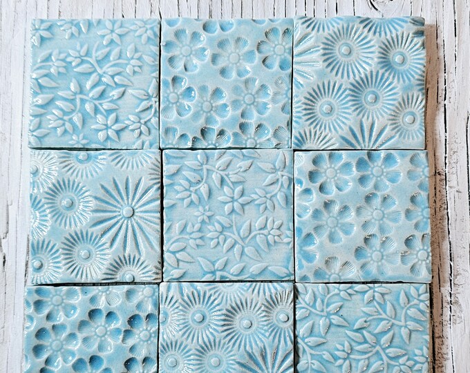 Handmade Ceramic Tiles, Flowers, Vines, Garden, Artistic, 1 1/2 Inches ...