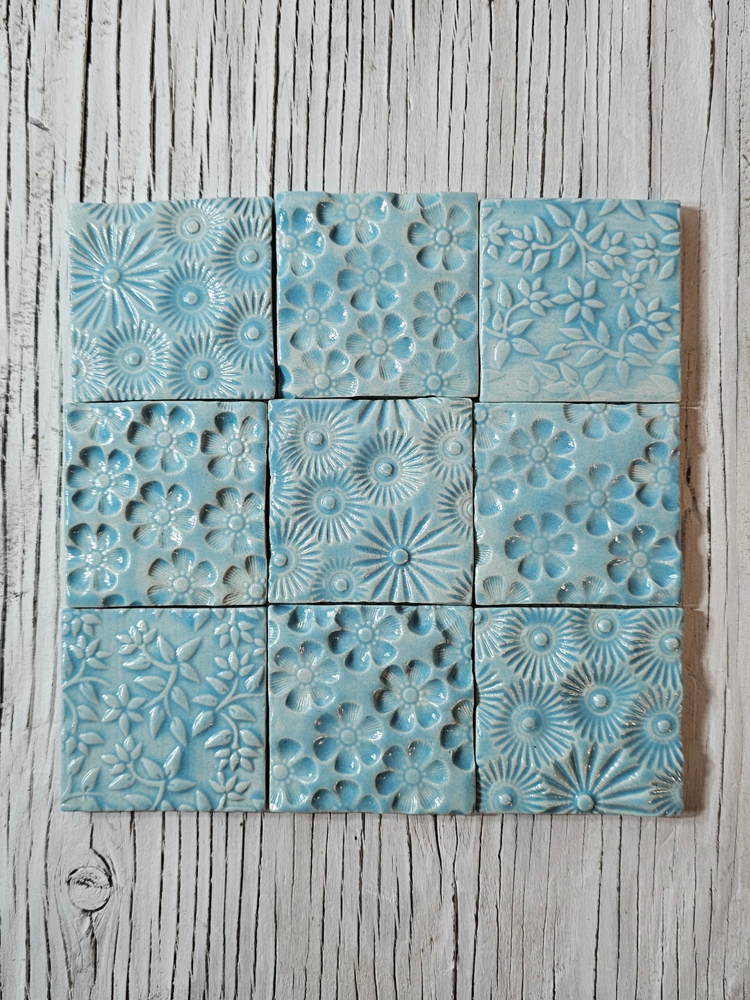 Decorative Tiles - Set of 9 - Turquoise Blue - Artisan Accent Tiles ...