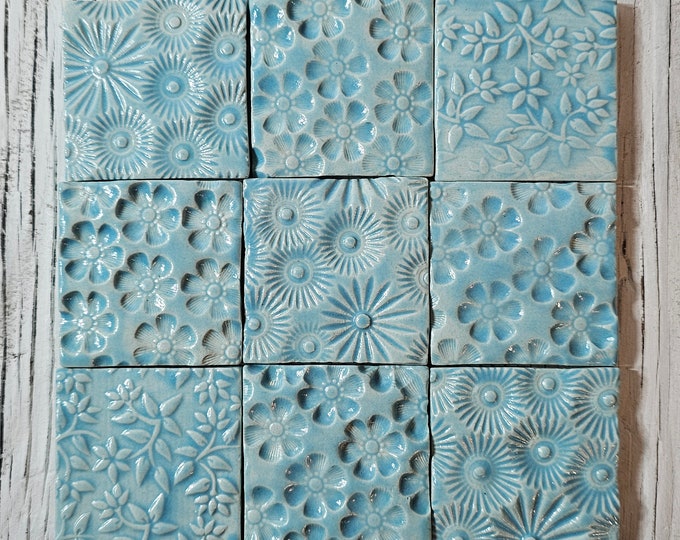 Decorative Tiles - Set of 9 - Turquoise Blue - Artisan Accent Tiles ...